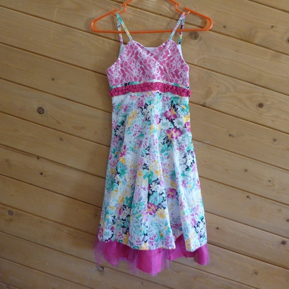 Dresses | Girls Pink Floral Sleeveless Lace Party Summer Sun Dress ...